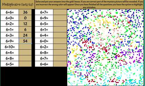 Multiplication Facts 6s Christmas Math Pixel Art Mystery Picture
