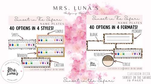 SUNSET IN THE SAFARI Name Plates | 40 Options! by Mrs Lunas Helping Hand