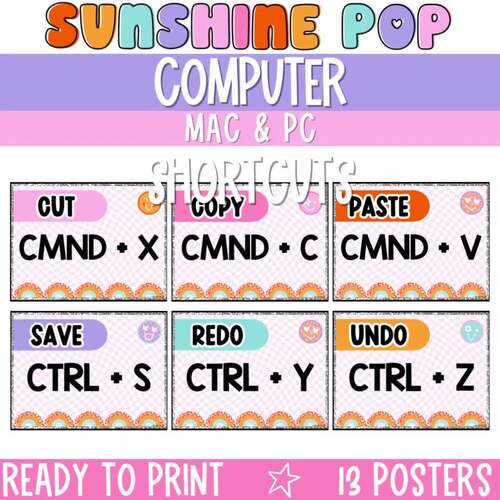 Retro Groovy Keyboard Shortcut Posters, Retro Computer Lab Posters ...