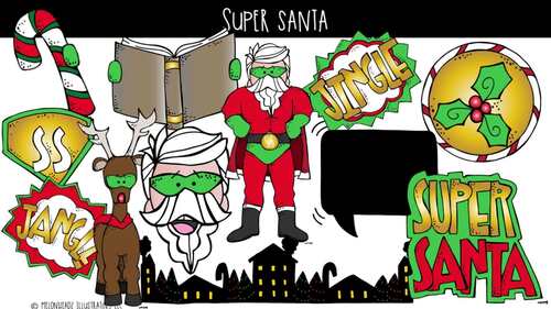 Super Santa clip art, Christmas clip art, Superhero clip art COMBO PACK