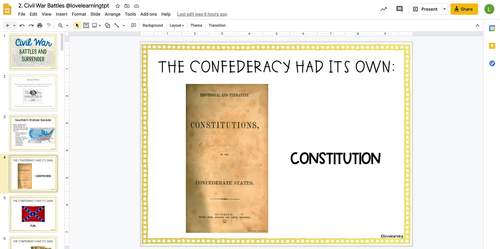 Civil War Battles and Surrender Slides Lesson and Notes Activity