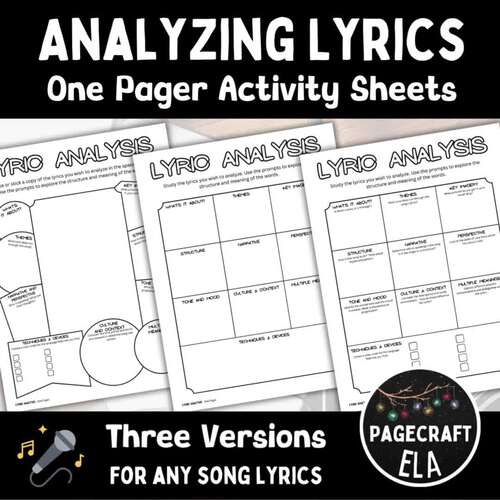 Printable One-Pager Sheets for Analyzing ANY Song Lyrics with Prompts