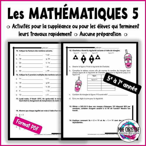 Les mathématiques 5 I Pour la suppléance I French Math Activities