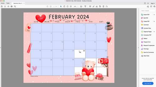 Editable 2024 February Monthly Calendar: Fillable with Acrobat Reader
