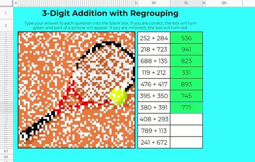 3 Digit Addition with Regrouping Pixel Art Math Digital Mystery Pictures