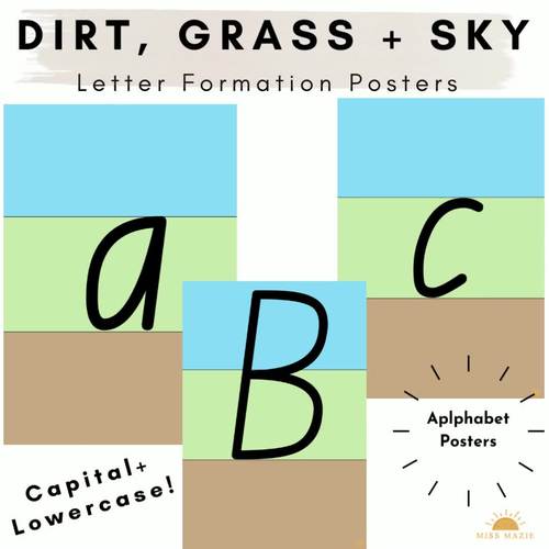 Capital and Lowercase Letter Formation Dirt, Grass, Sky NSW Font ...