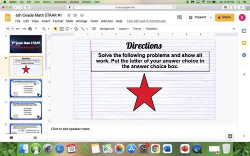 6th Grade Math STAAR Interactive Practice #1 (Digital- Google Slides)