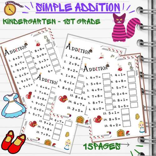 Simple Addition Worksheets for Kindergarten and 1st Grade| Basic Addition