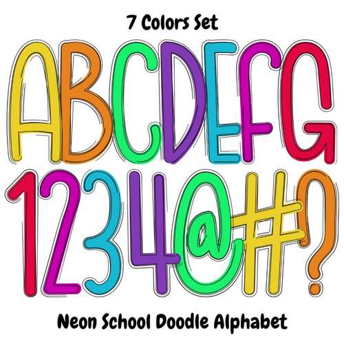 Neon Groovy Scribble handwritten font letters bundle for teachers