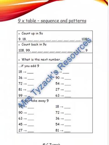9 Times Table Booklet by Mrs Tyzack's Resources | TPT