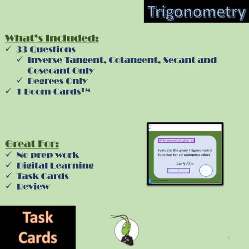 Evaluating Inverse Trig Tan, Cot, Sec, Csc Boom Digital Task Cards Degrees