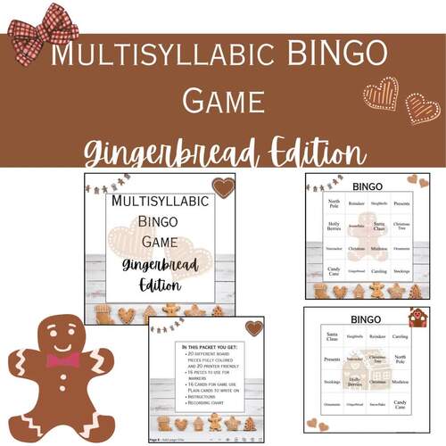 Multisyllabic Reading BINGO Gingerbread Christmas Phonics Game | TPT