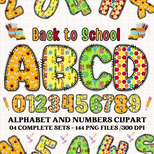 Back To School PNG Alphabet clipart, doodle letters for classroom crafts