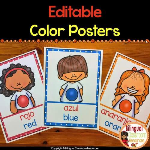 Editable Bilingual Decoración para la Clase: Carteles de los colores