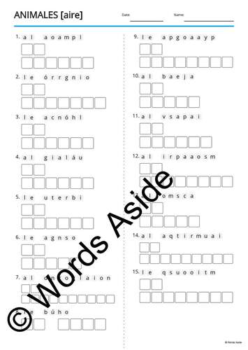 Spanish Word Games Copy Crossword Word Search Anagram AIR ANIMALS