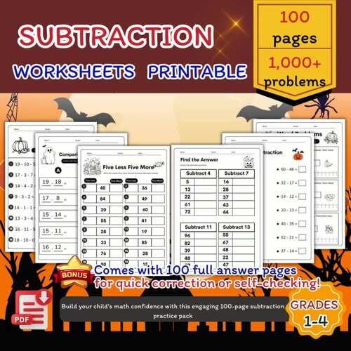 Halloween Subtraction Worksheets Bundle | Grades 1–4 | 1,000+ | No Prep ...