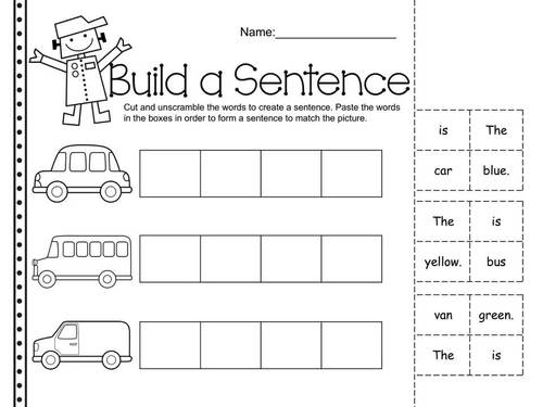 Build a Sentence : Cut and Paste by Lovin' Kindergarten | TPT