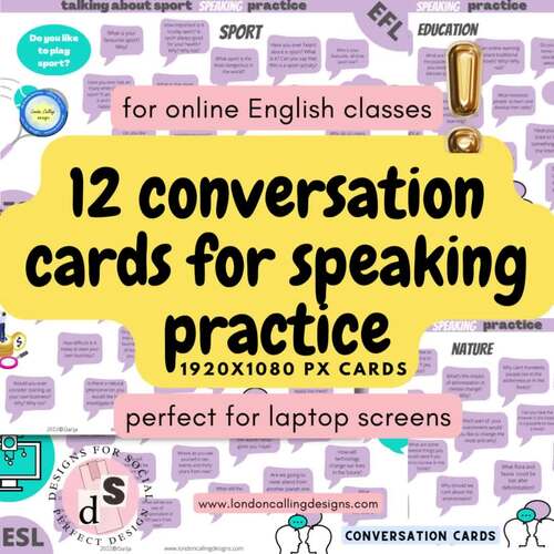 Conversation Cards for ESL or EFL students - Great for Online Teaching!