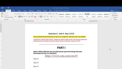AHII - Unit 4 - Day 4 of 10 - Daily Assignment for Google Classroom