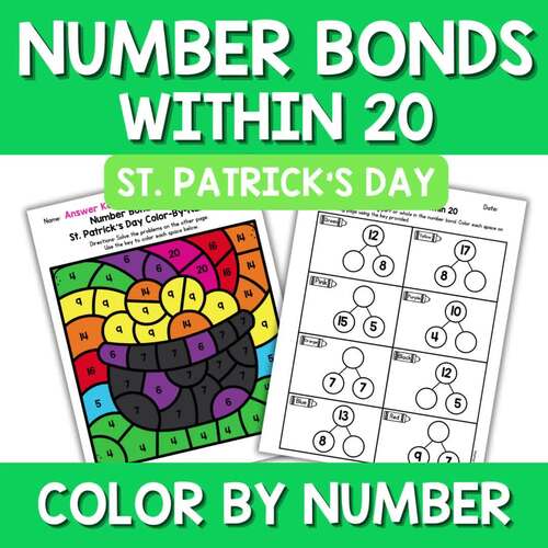Number Bonds to 20 Color by Number | St Patricks Day Theme No Prep ...