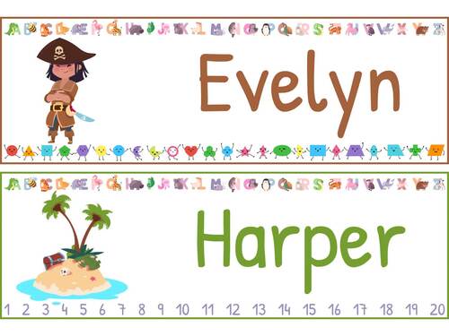 Student Desk Plates, 30 Printable/Editable Pirate Classroom Name Tags