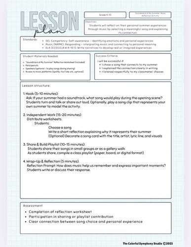 Soundtrack of My Summer – Music Reflection Activity | Back-to-School ...