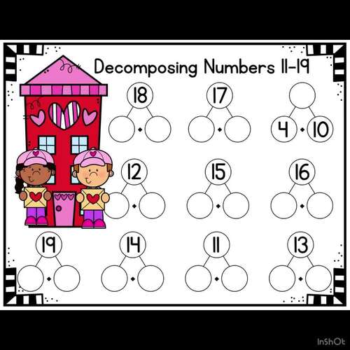 Valentine’s Day Math No Prep Kindergarten Worksheets {Teen Numbers 11-19}