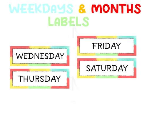 Printable Bright Watercolors Weekdays and Month Labels, Calendar Labels