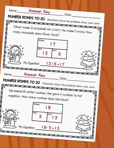 Winter Number Bonds to 20 Word Problems Part–Part–Whole Worksheets ...