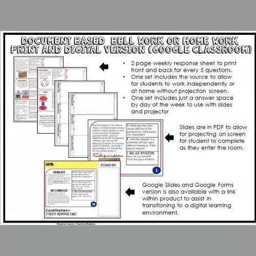 The Constitution DBQ, Document Based Questions Bellringers Ticket Out ...