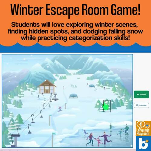 Categorization Winter Escape Room BOOM CARDS Game for Speech Therapy