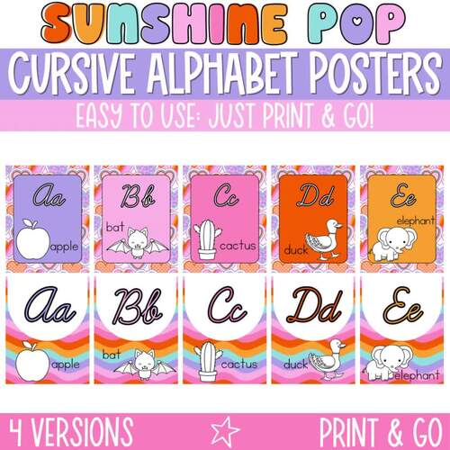 Retro Groovy Daisy Cursive Alphabet Posters, Rainbow Checkered Alphabet ...