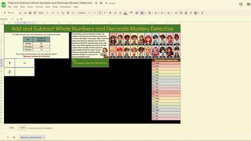 Google Sheets 5th Grade Mystery Detective Add & Subtract Whole ...