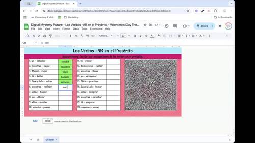Spanish AR Preterit Verbs Digital Mystery Picture | Valentine's Day by ...