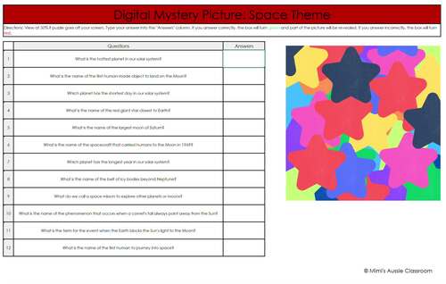 Digital Excel Mystery Picture for Grade 5 | Science Space Theme (Self ...