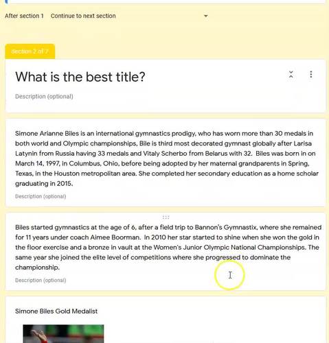 Engaging Main Idea Simone Biles-Digital to Go-Upload, Assign, Post Grade!