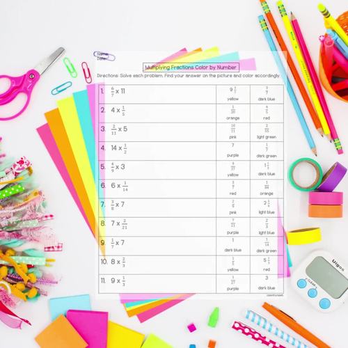 Multiply Fractions with Whole Numbers Color by Number Activity | 5th Grade
