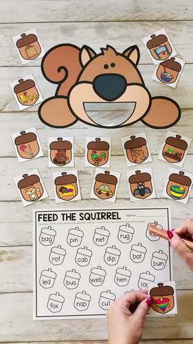 Fall Themed CVC Words - Feed the Squirrel Acorn CVC Words - Literacy ...