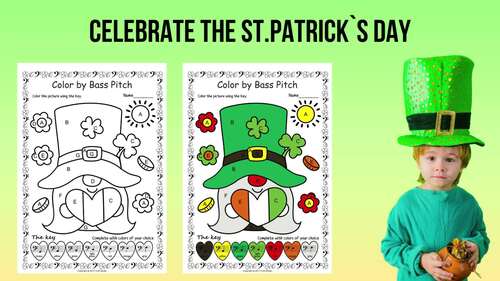 St. Patrick`s Day Music Coloring Pages | Color by Bass Clef Note Names
