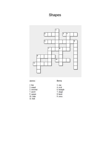 Crossword: Shapes in French by Real Life Language | TPT