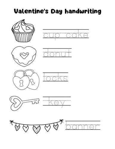 Valentines Day Handwriting sheet dotted letter guided for young kids 5page
