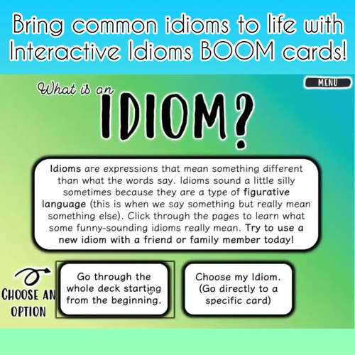 Interactive Idioms, Figurative Language, BOOM Cards, English Language Arts