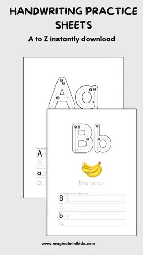 Handwriting Practice Worksheets, Alphabet Letter Tracing Sheets, A to Z,