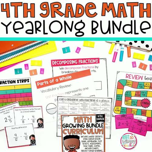 Fractions and Decimals Math Unit with Activities for FOURTH GRADE