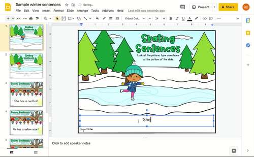 Winter Digital Sentences for Google Slides Distance Learning by Megan Shea
