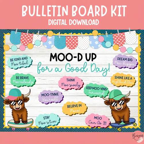 Highland Cow Bulletin Board Kit | Motivational Cow Classroom Decor