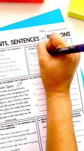 Fragments, Sentences, Run-On Worksheets (Expository Writing) | Grades 4-6