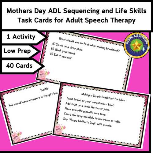 Mother Day ADL Sequence Task Card Adult Cognitive Life Mental Speech ...