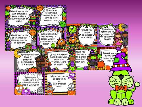 Halloween - Would You Rather Writing Prompt Task Cards by Sassycat Corner