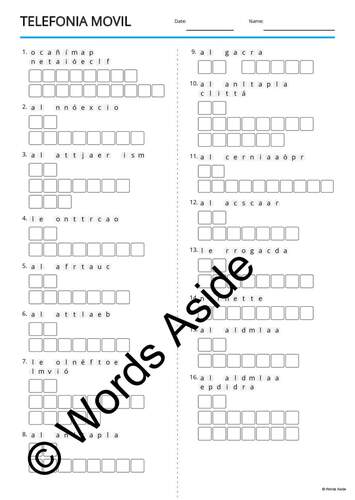 Spanish Word Games Copy Crossword Word Search Anagram MOBILE TELEPHONY